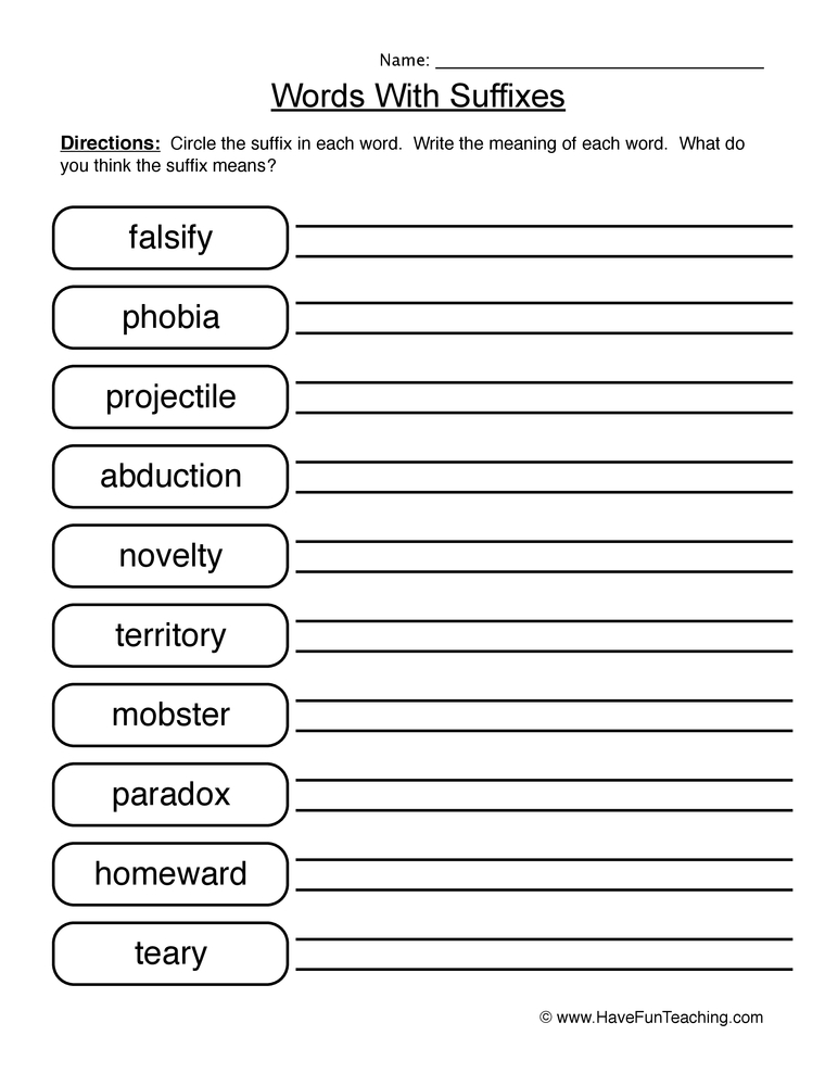 Words with Suffixes Worksheet by Teach Simple