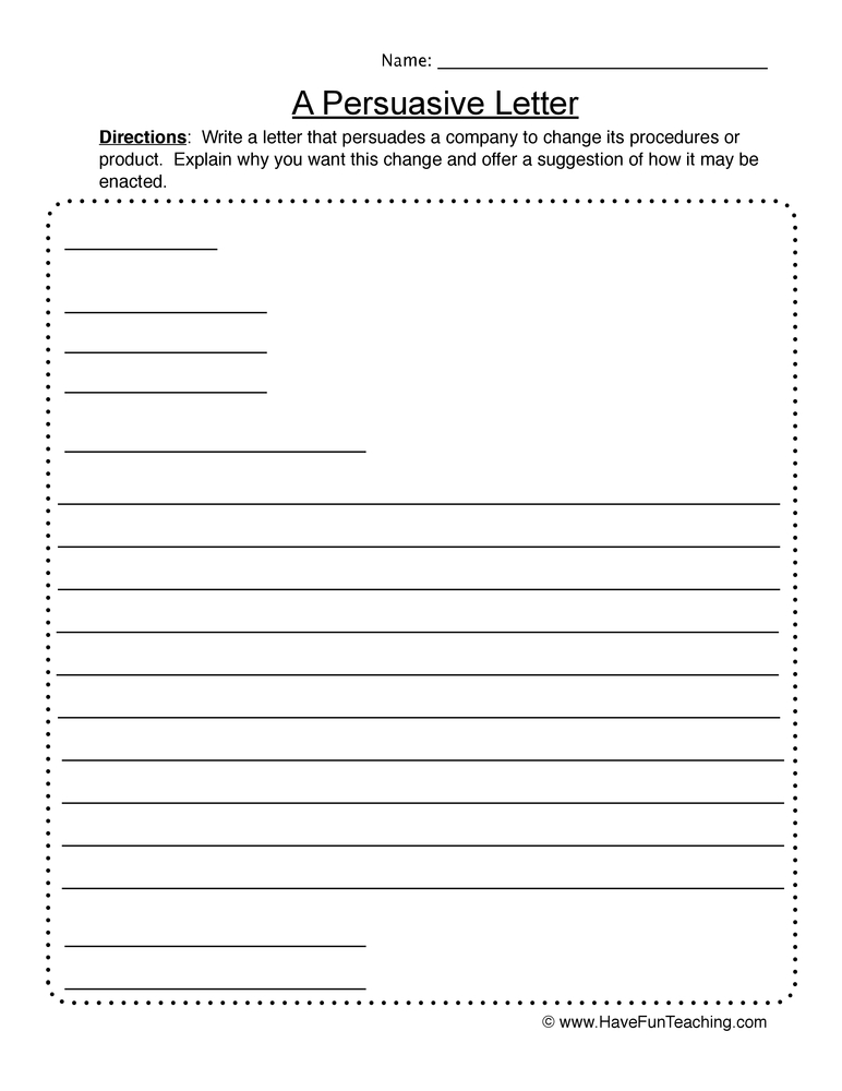 Writing a Persuasive Letter Worksheet by Teach Simple