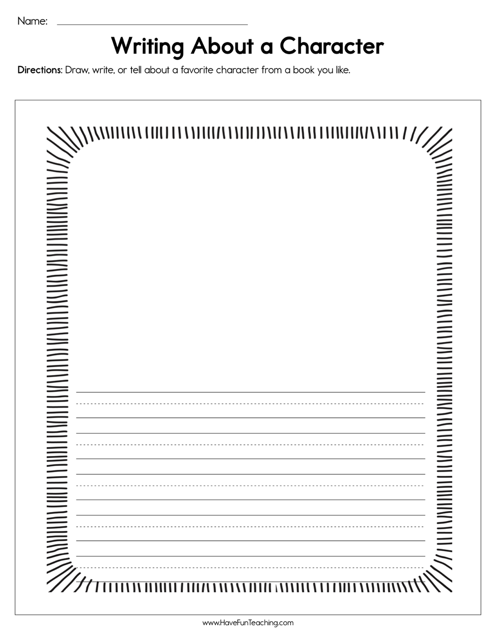 Writing about a Character Worksheet by Teach Simple