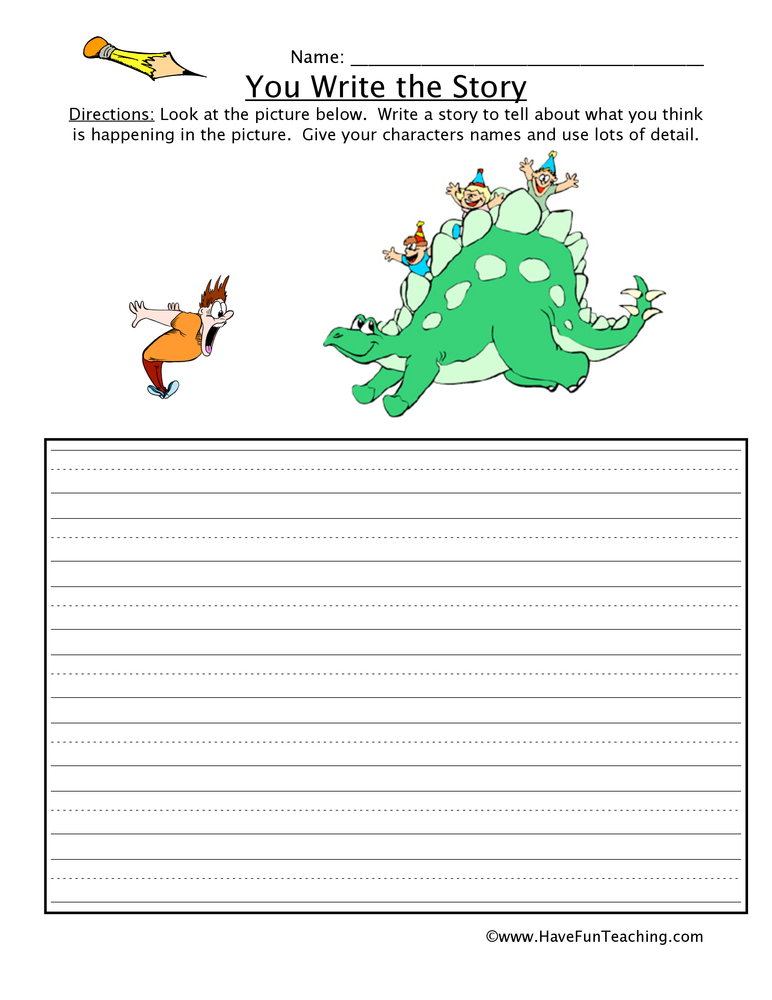 You Write the Story Dinosaur Picture Worksheet by Teach Simple