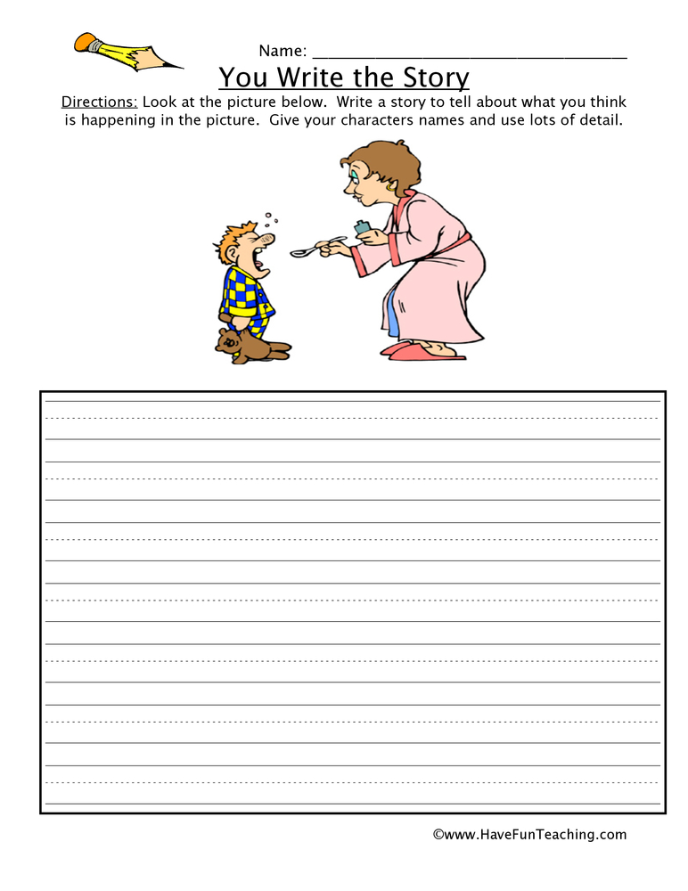 You Write the Story Sick Kid Picture Worksheet by Teach Simple